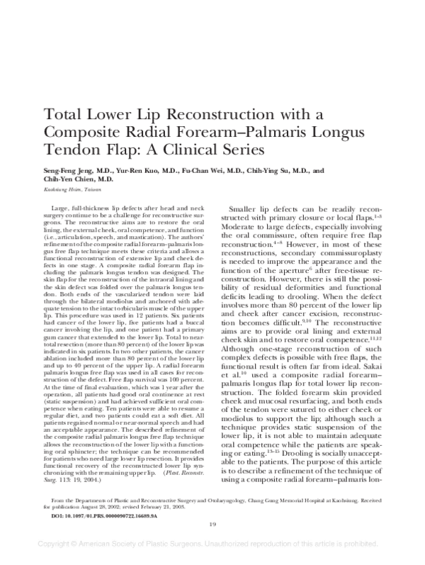 (PDF) Total Lower Lip Reconstruction with a Composite Radial Forearm ...