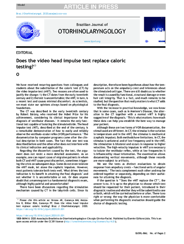 (PDF) Does the video head impulse test replace caloric testing in the ...