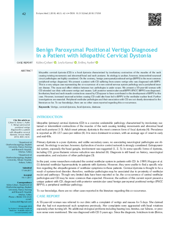 (PDF) Benign paroxysmal positional vertigo: diagnosis and treatment
