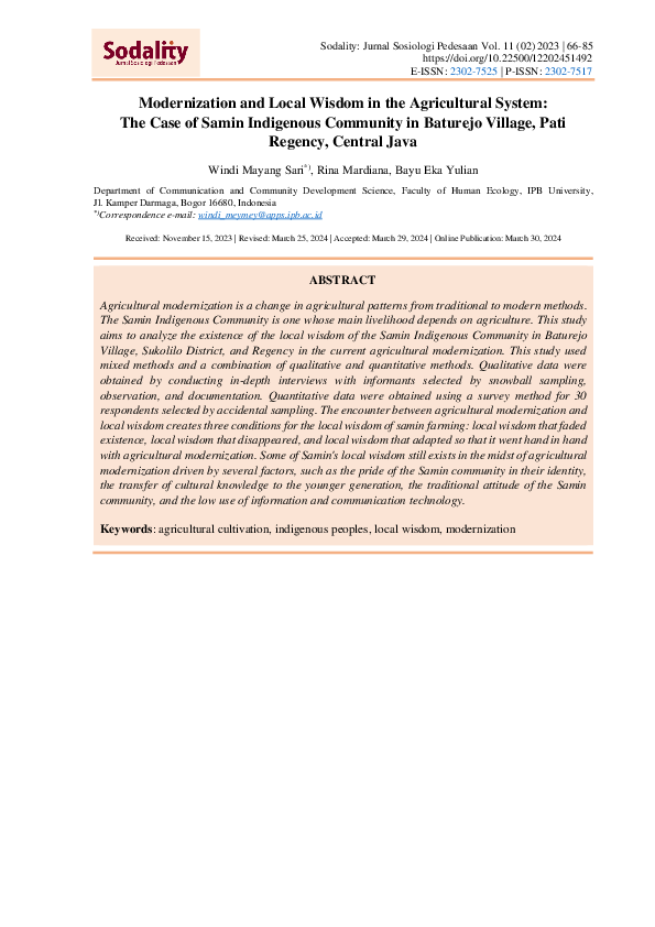 (PDF) Modernization and Local Wisdom in the Agricultural System: The ...