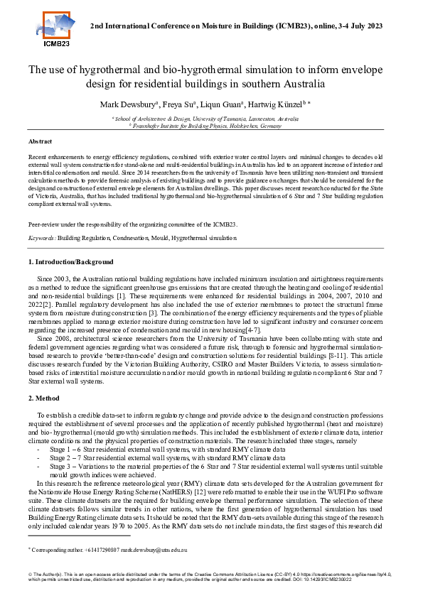 (PDF) The use of hygrothermal and bio-hygrothermal simulation to inform ...
