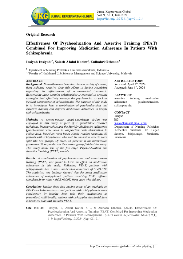 (PDF) Effectiveness Of Psychoeducation And Assertive Training (PEAT ...