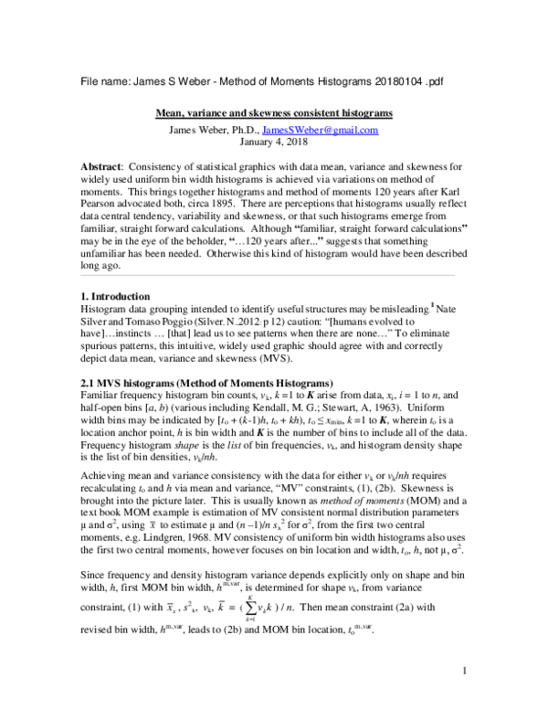 (PDF) Method of Moments Histograms - Mean, variance and skewness consistent histograms