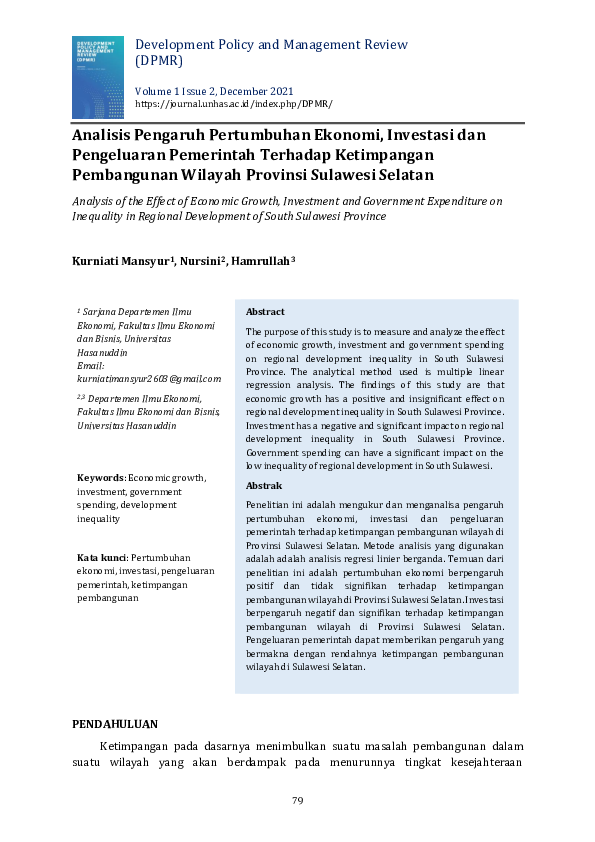 (PDF) Analisis Pengaruh Pertumbuhan Ekonomi, Investasi dan Pengeluaran Pemerintah Terhadap ...