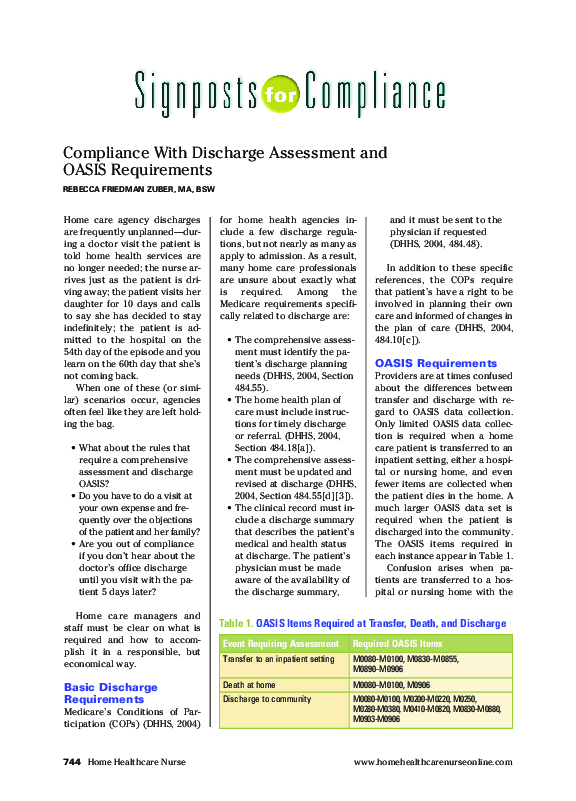 (PDF) Compliance With Discharge Assessment and OASIS Requirements