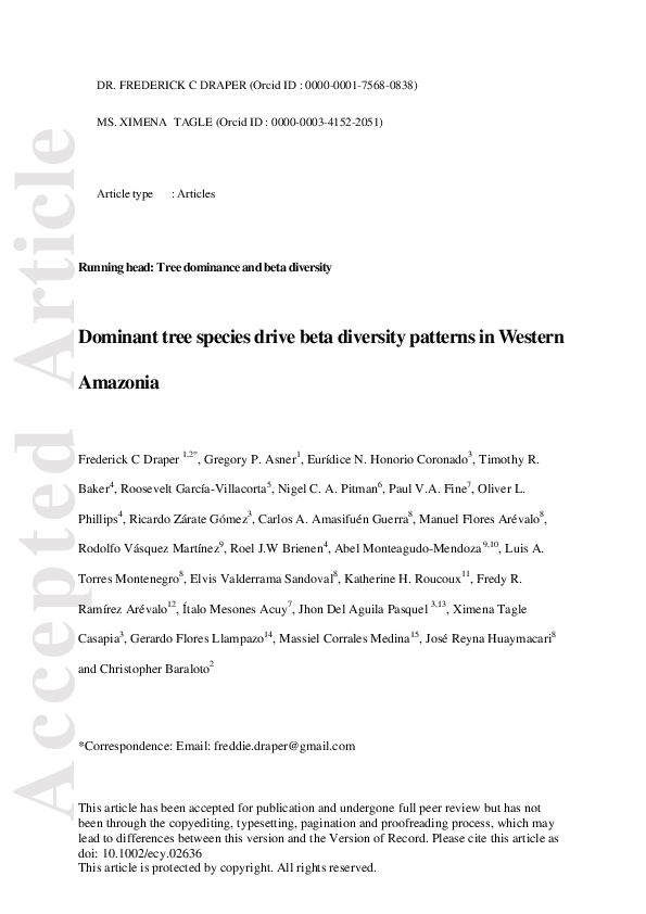 (PDF) Dominant tree species drive beta diversity patterns in western Amazonia