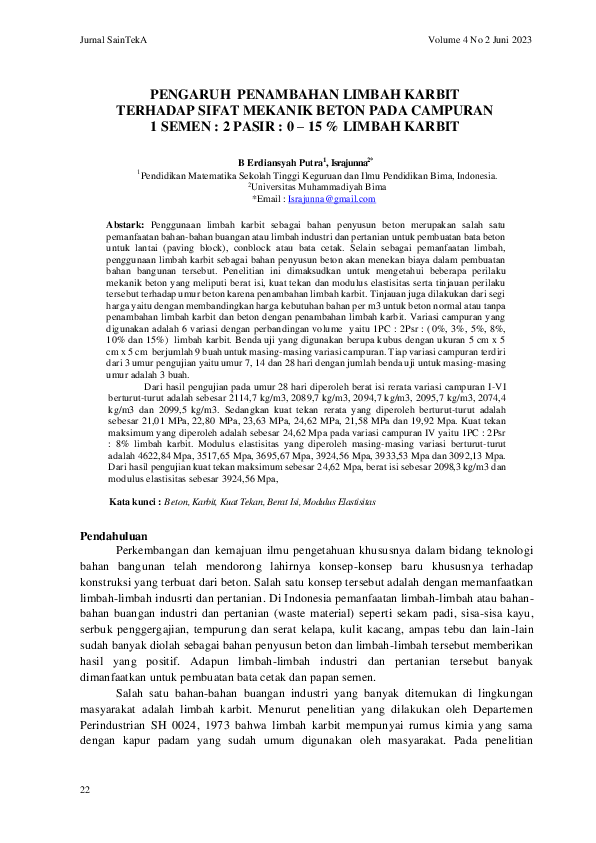 (PDF) Pengaruh Penambahan Limbah Karbit Terhadap Sifat Mekanik Beton ...