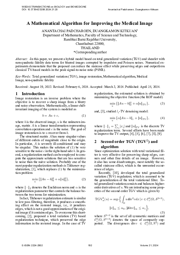 (PDF) A Mathematical Algorithm for Improving the Medical Image ...