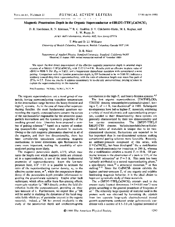 (PDF) Magnetic penetration depth in the organic superconductor κ-[BEDT ...