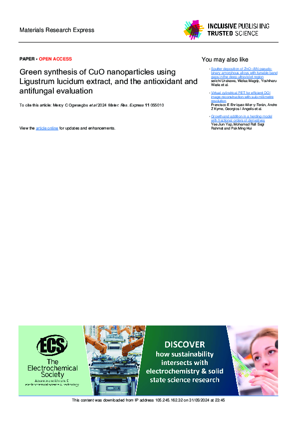 (PDF) Green synthesis of CuO nanoparticles using Ligustrum lucidum extract, and the antioxidant ...