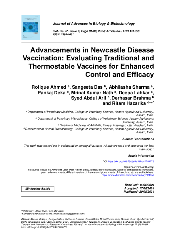 (PDF) Advancements in Newcastle Disease Vaccination: Evaluating ...