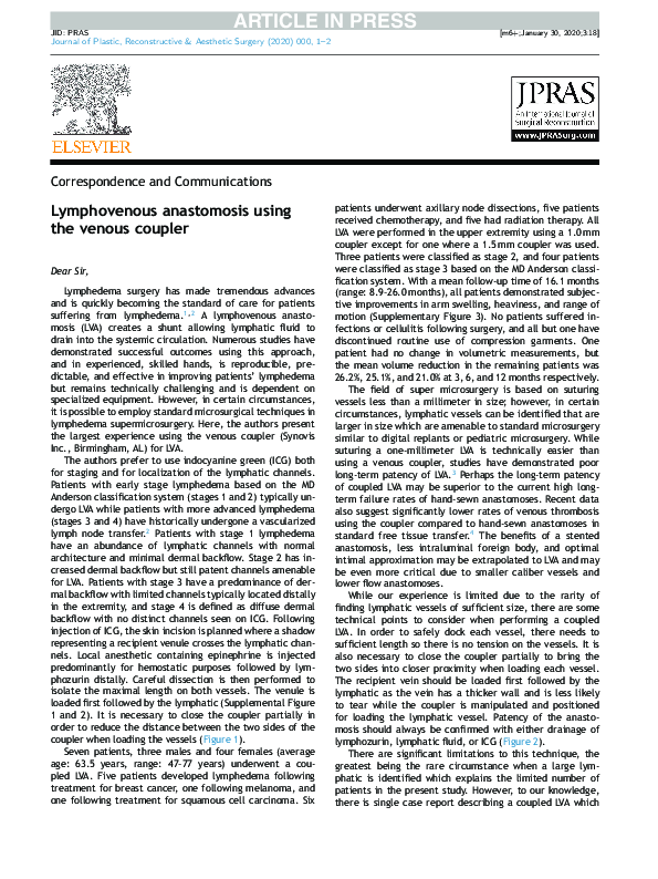 (PDF) Lymphovenous Anastomosis Using the Venous Coupler