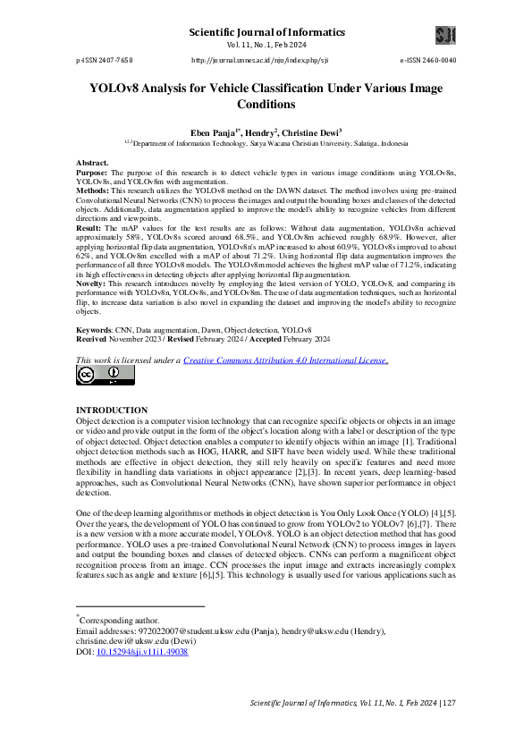 (PDF) YOLOv8 Analysis for Vehicle Classification Under Various Image ...