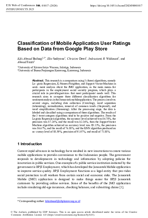 (PDF) Classification of Mobile Application User Ratings Based on Data ...