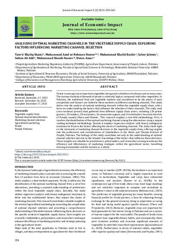 (PDF) Analyzing Optimal Marketing Channels in the Vegetable Supply ...