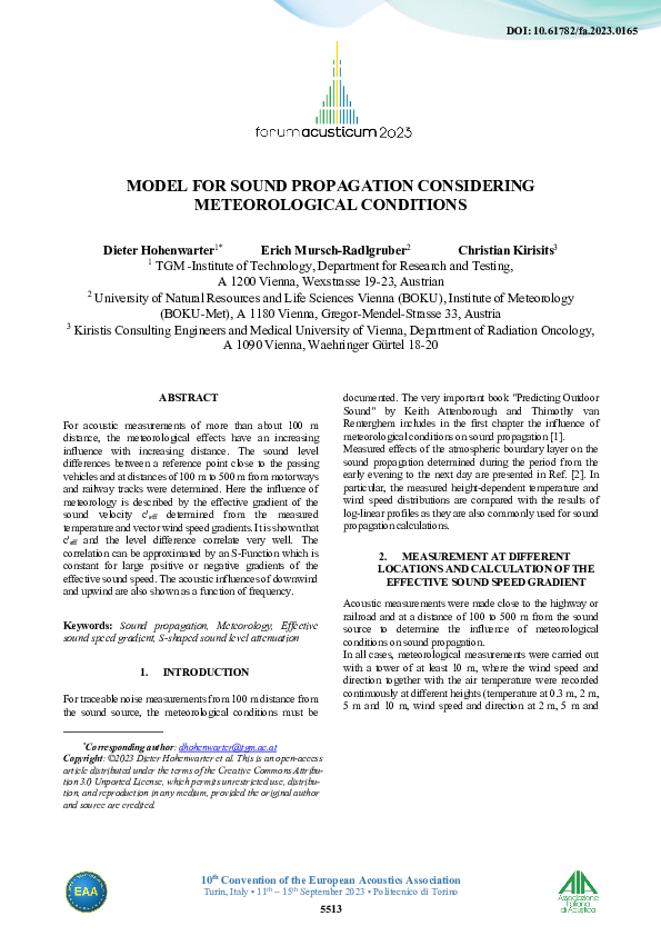 (PDF) Model for sound propagation considering meteorological conditions