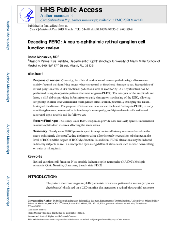 (PDF) Decoding PERG: a Neuro-Ophthalmic Retinal Ganglion Cell Function ...