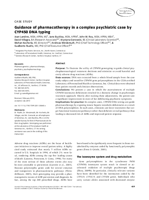 (PDF) Guidance of pharmacotherapy in a complex psychiatric case by ...
