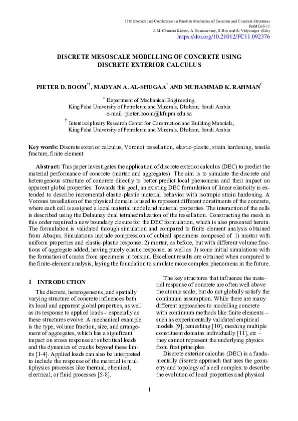 (PDF) Discrete Mesoscale Modelling Of Concrete Using Discrete Exterior Calculus