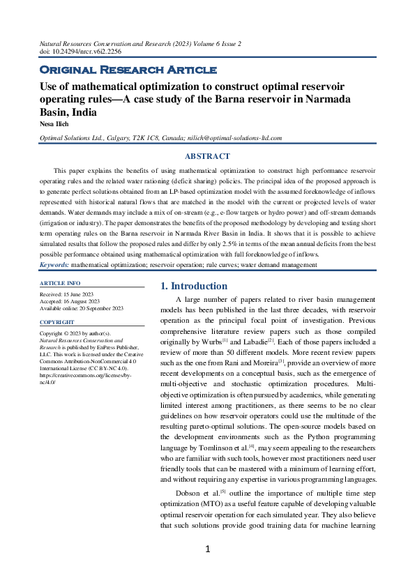 (PDF) Use of mathematical optimization to construct optimal reservoir operating rules—A case ...