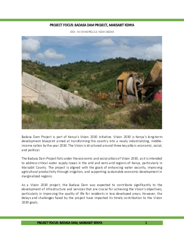 (PDF) PROJECT FOCUS: BADASA DAM PROJECT, MARSABIT KENYA