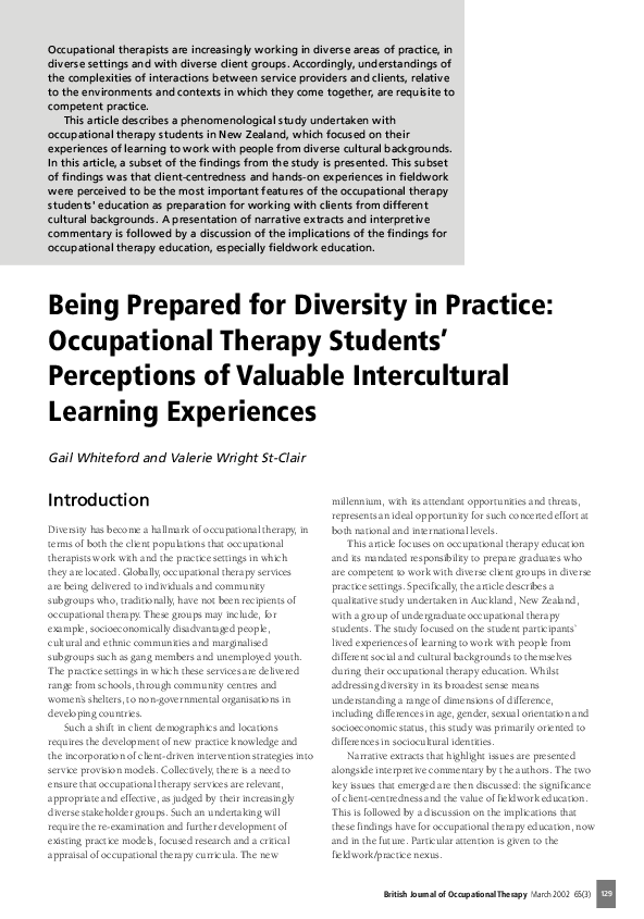 (PDF) Being Prepared for Diversity in Practice: Occupational Therapy ...