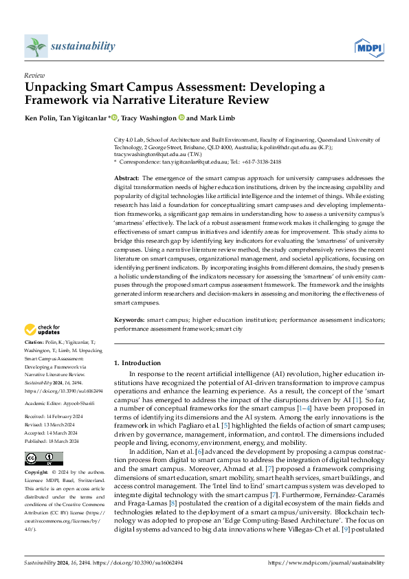 (PDF) Unpacking Smart Campus Assessment: Developing a Framework via Narrative Literature Review