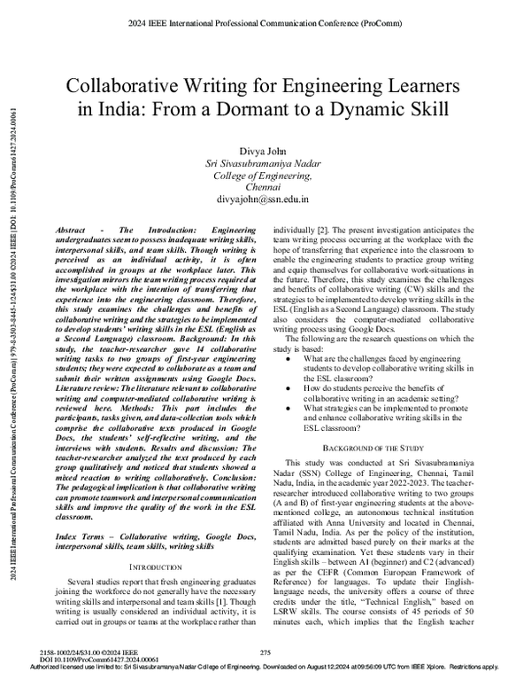 (PDF) Collaborative Writing for Engineering Learners in India From a ...