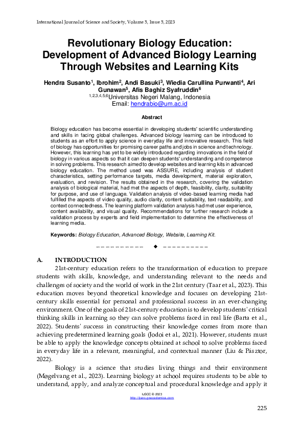 (PDF) Revolutionary Biology Education: Development of Advanced Biology ...