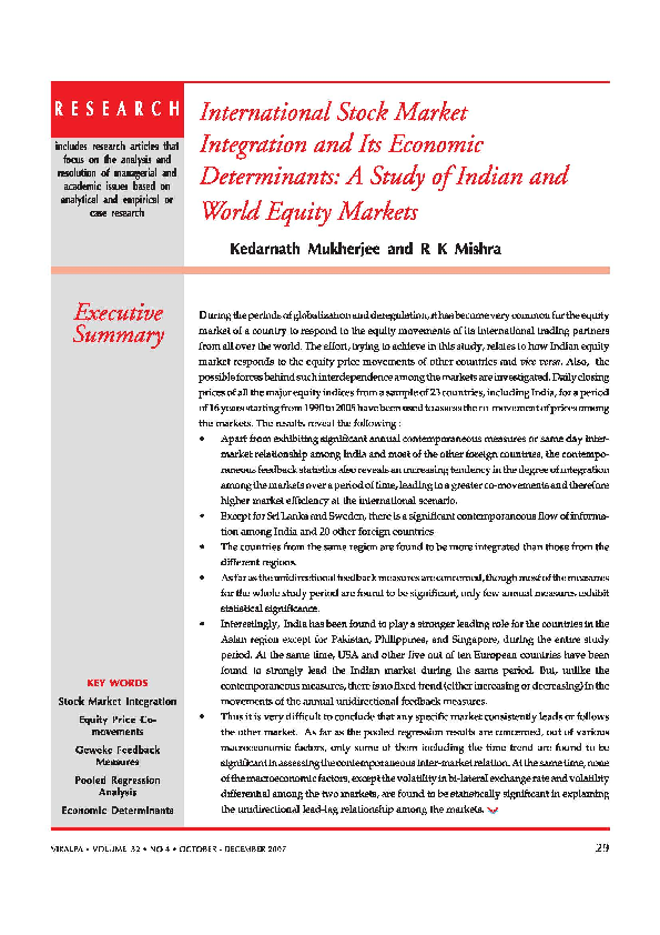 (PDF) International Stock Market Integration and Its Economic ...