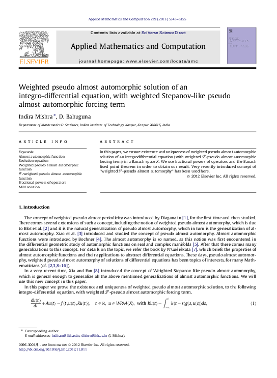 (PDF) Weighted pseudo almost automorphic solution of an integro ...