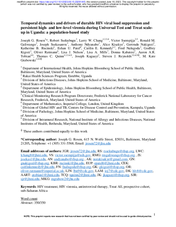 (PDF) Temporal dynamics and drivers of durable HIV viral load ...