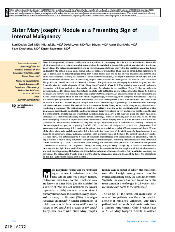 (PDF) Sister Mary Joseph's nodule as presenting sign of ovarian carcinoma