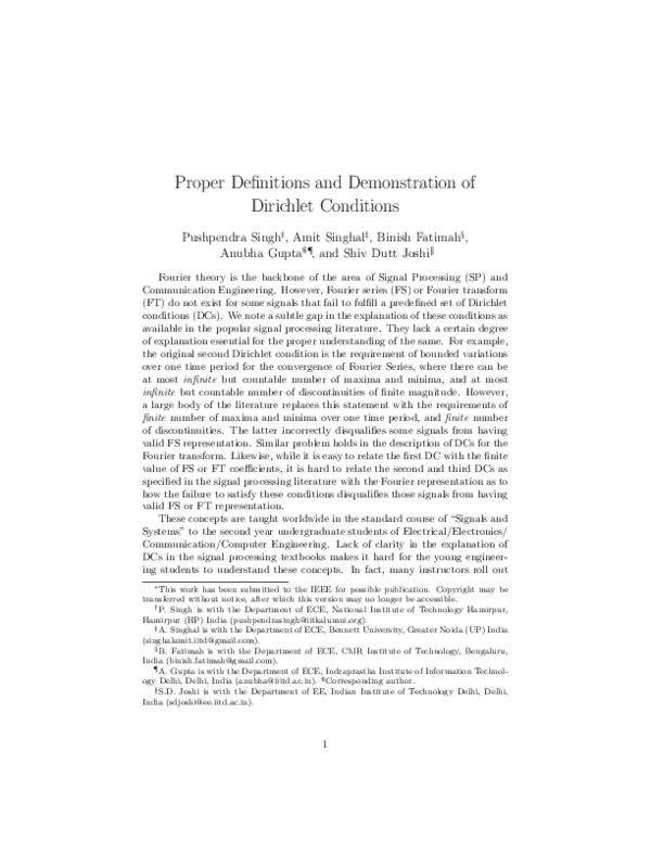 (PDF) Proper Definitions and Demonstration of Dirichlet Conditions
