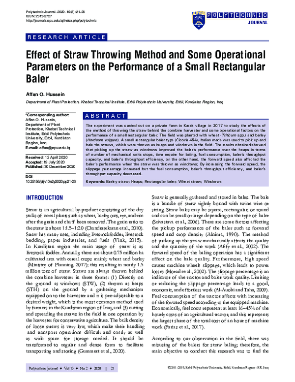 (PDF) Effect of Straw Throwing Method and Some Operational Parameters ...