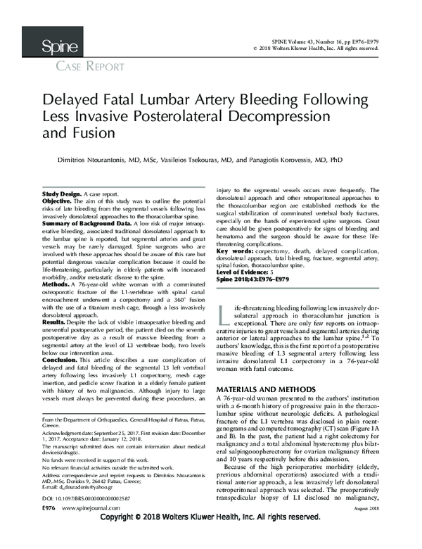 (PDF) Delayed Fatal Lumbar Artery Bleeding Following Less Invasive ...