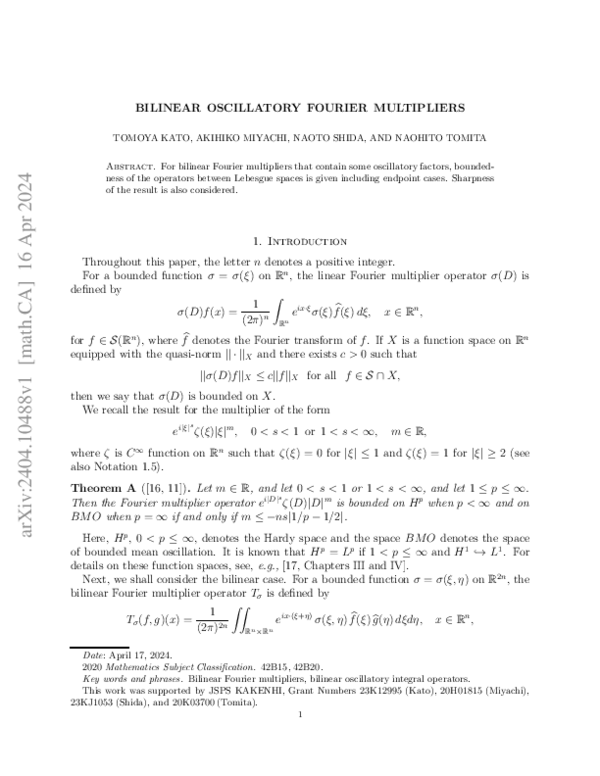 (PDF) Bilinear Oscillatory Fourier Multipliers and Their Boundedness (PDF) Bilinear Oscillatory Fourier Multipliers and Their Boundedness