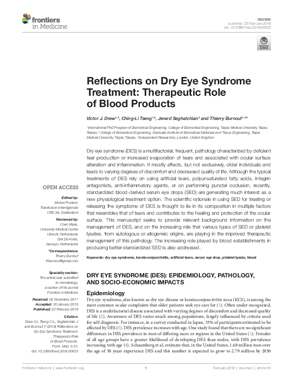 (PDF) Reflections on Dry Eye Syndrome Treatment: Therapeutic Role of ...