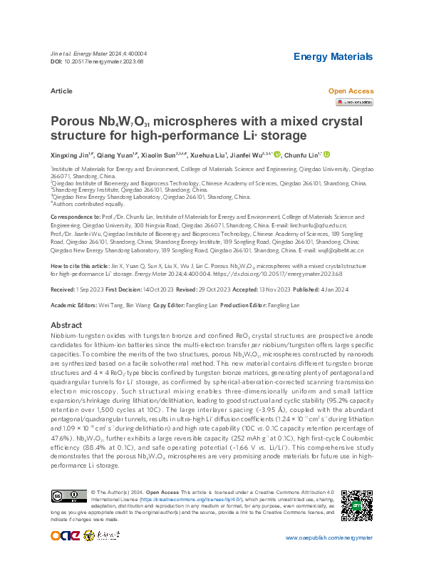 (PDF) Porous Nb4W7O31 microspheres with a mixed crystal structure for ...