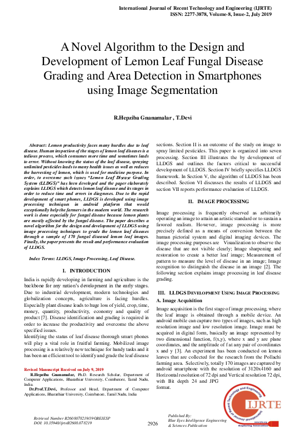 (PDF) A Novel Algorithm to the Design and Development of Lemon Leaf Fungal Disease Grading and ...