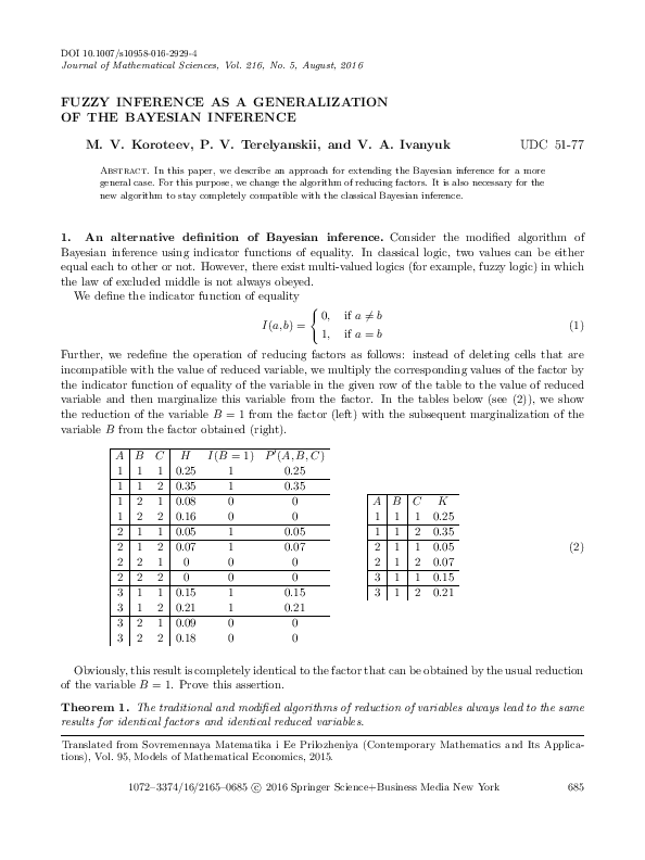 (PDF) Fuzzy Inference as a Generalization of the Bayesian Inference
