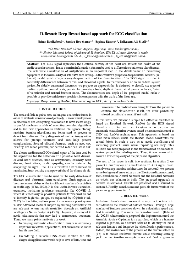 (PDF) D-Resnet: Deep Resnet based approach for improved ECG classification