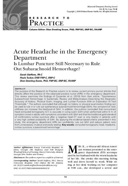 (PDF) Acute headache in the emergency department
