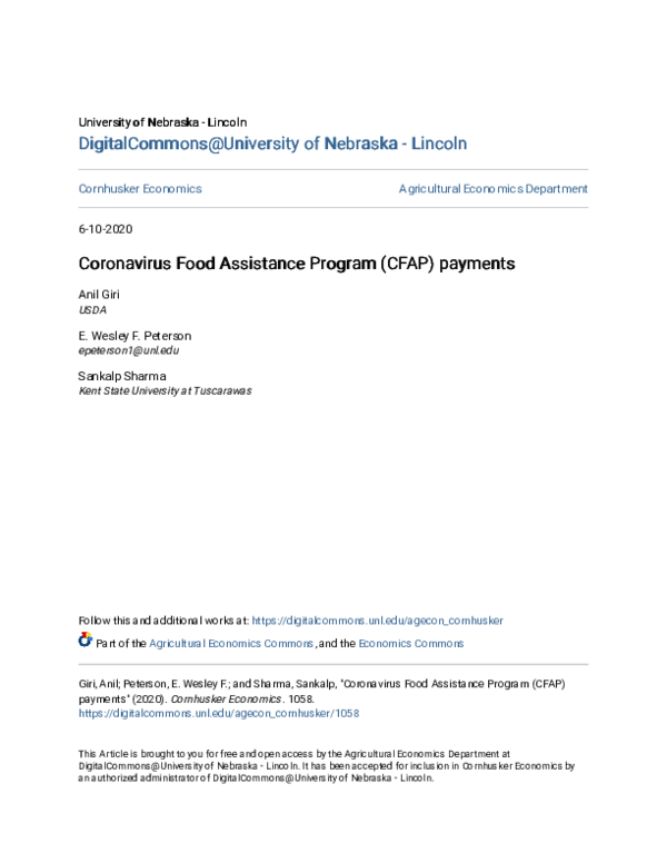 (PDF) Coronavirus Food Assistance Program (CFAP) payments