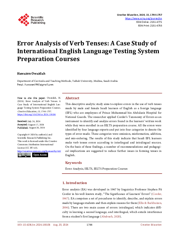 (PDF) Error Analysis of Verb Tenses: A Case Study of International ...