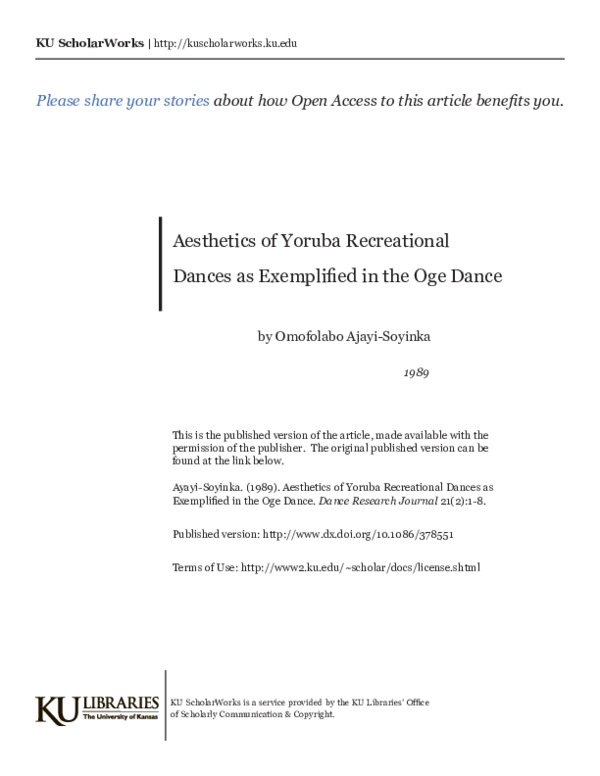 (PDF) Aesthetics of Yoruba Recreational Dances as Exemplified in the ...