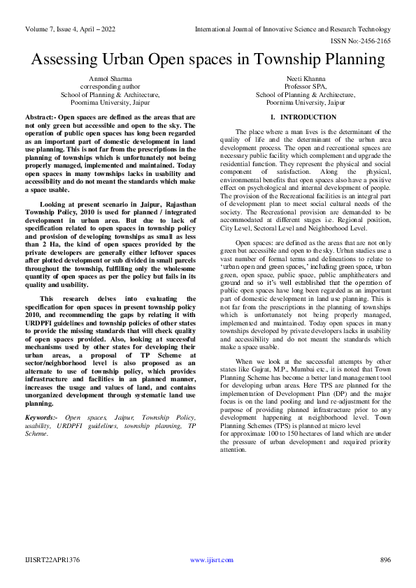 (PDF) Assessing Urban Open spaces in Township Planning