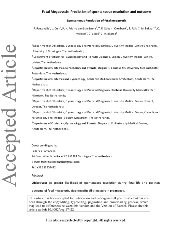 (PDF) Fetal megacystis: prediction of spontaneous resolution and ...