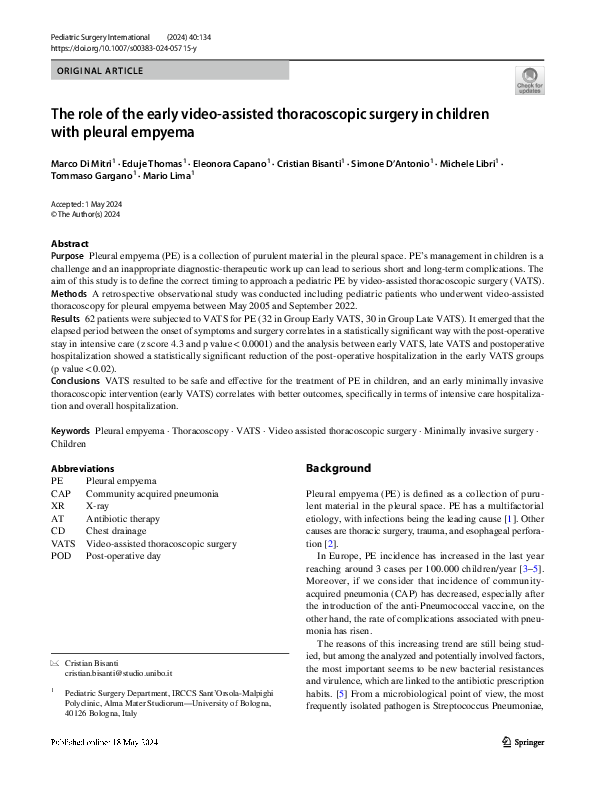 (PDF) The role of the early video-assisted thoracoscopic surgery in ...