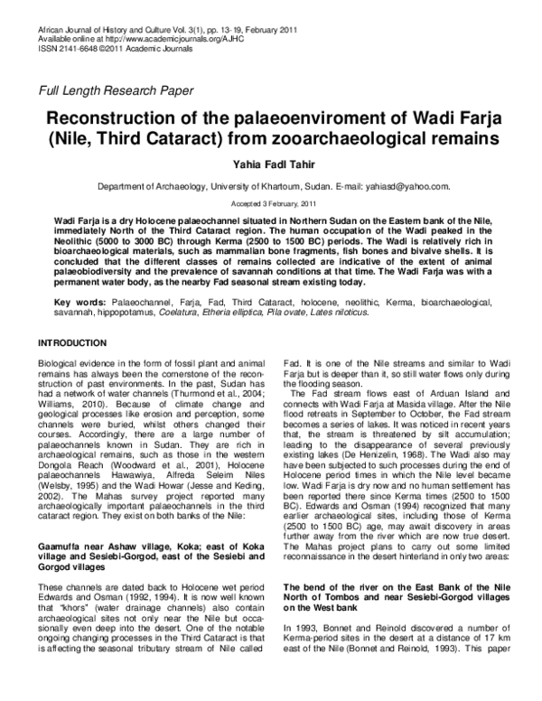 (PDF) Reconstruction of the palaeoenviroment of Wadi Farja (Nile, Third ...
